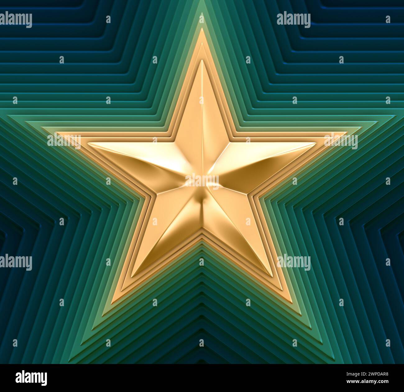 gold star on the green blue background star array 3d illustration Stock ...