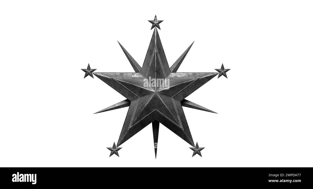 silver iron metal star 3d illustration on white background military ...
