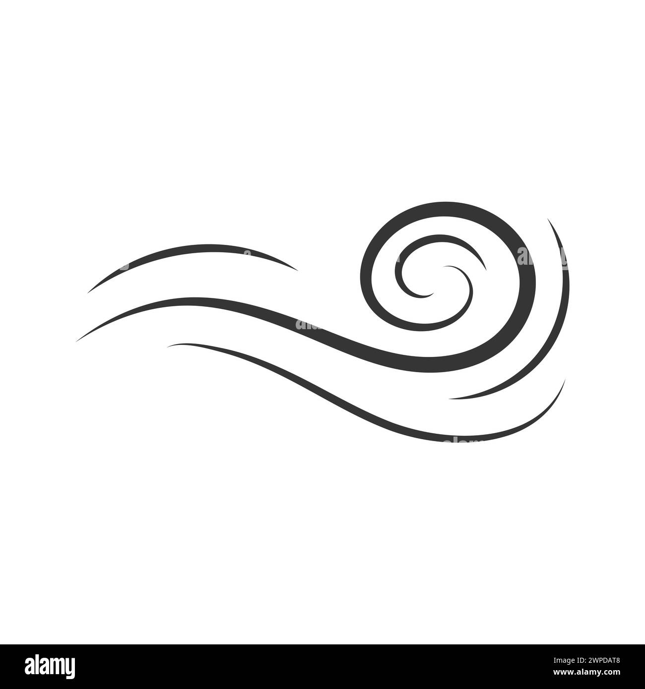 Wind direction of air movement sign, black curl lines silhouette sign ...