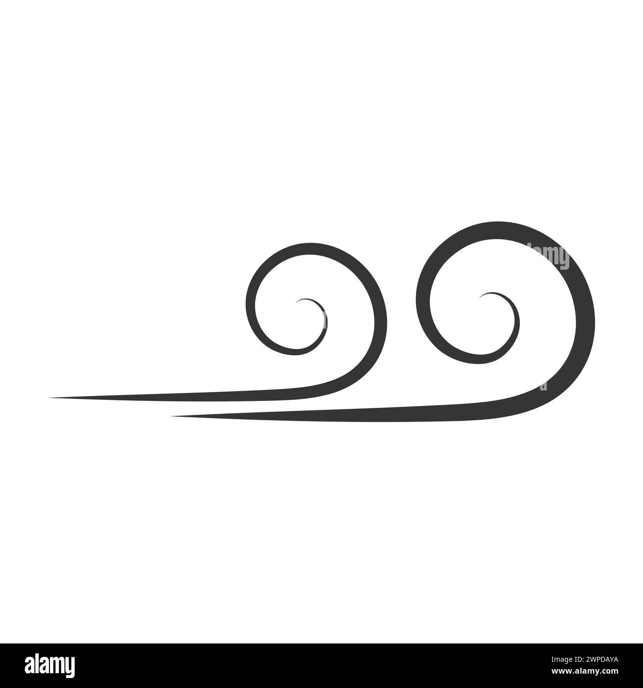 Wind direction of air movement sign, black curl lines silhouette sign ...