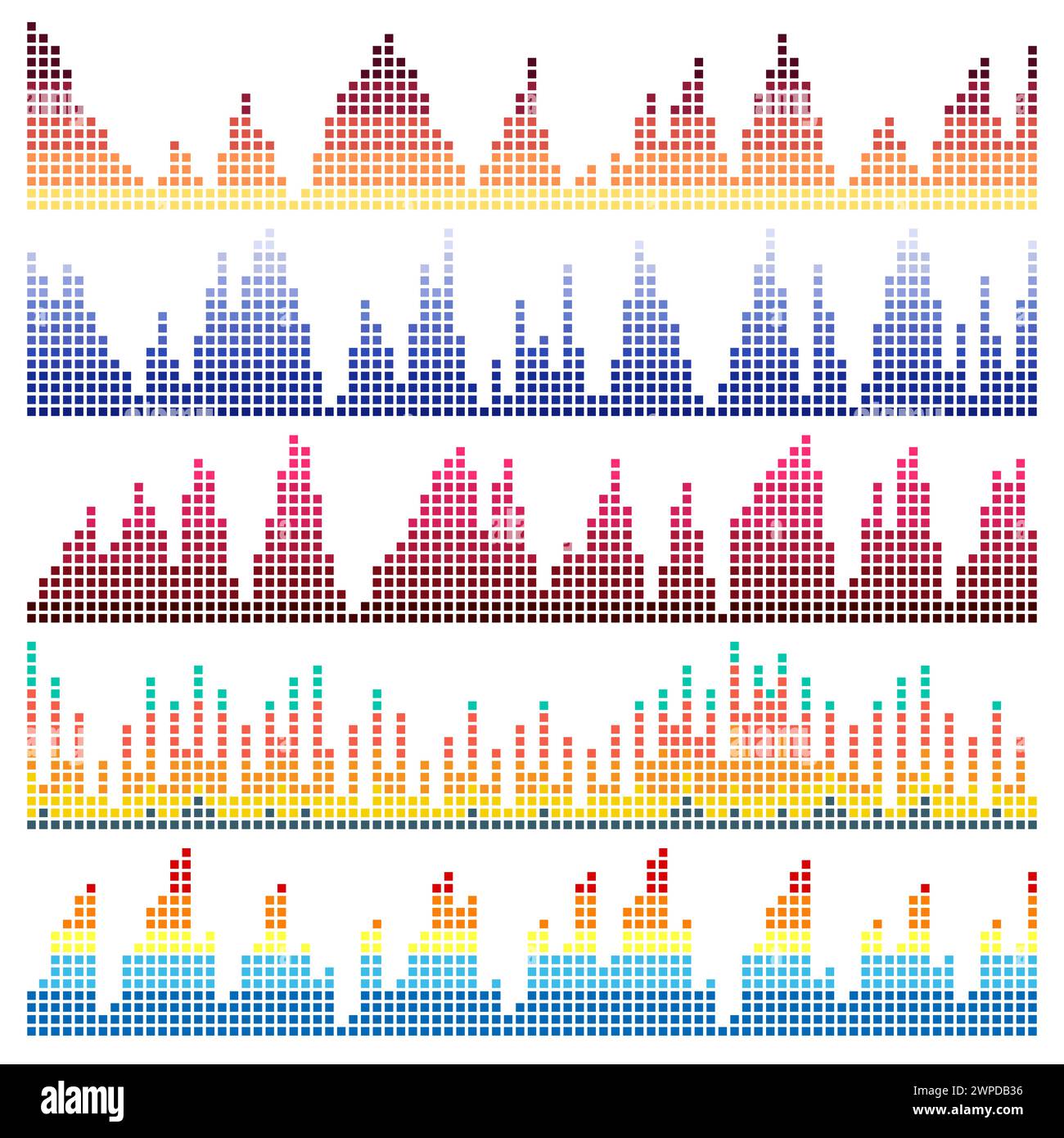 Sound waves vector set. Audio equalizer. Sound & audio waves isolated on black background Stock ...