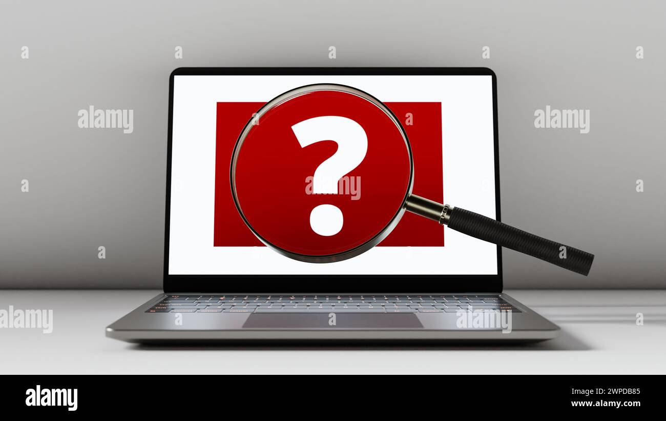 Examining computer failure by examining question mark on computer ...