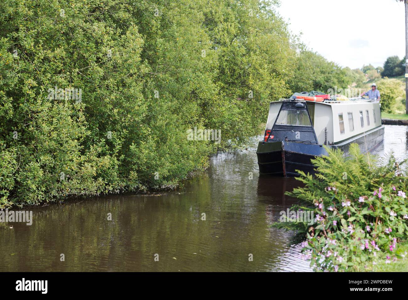 UK, West Yorkshire, canal boat on the Huddersfield Narrow canal from ...