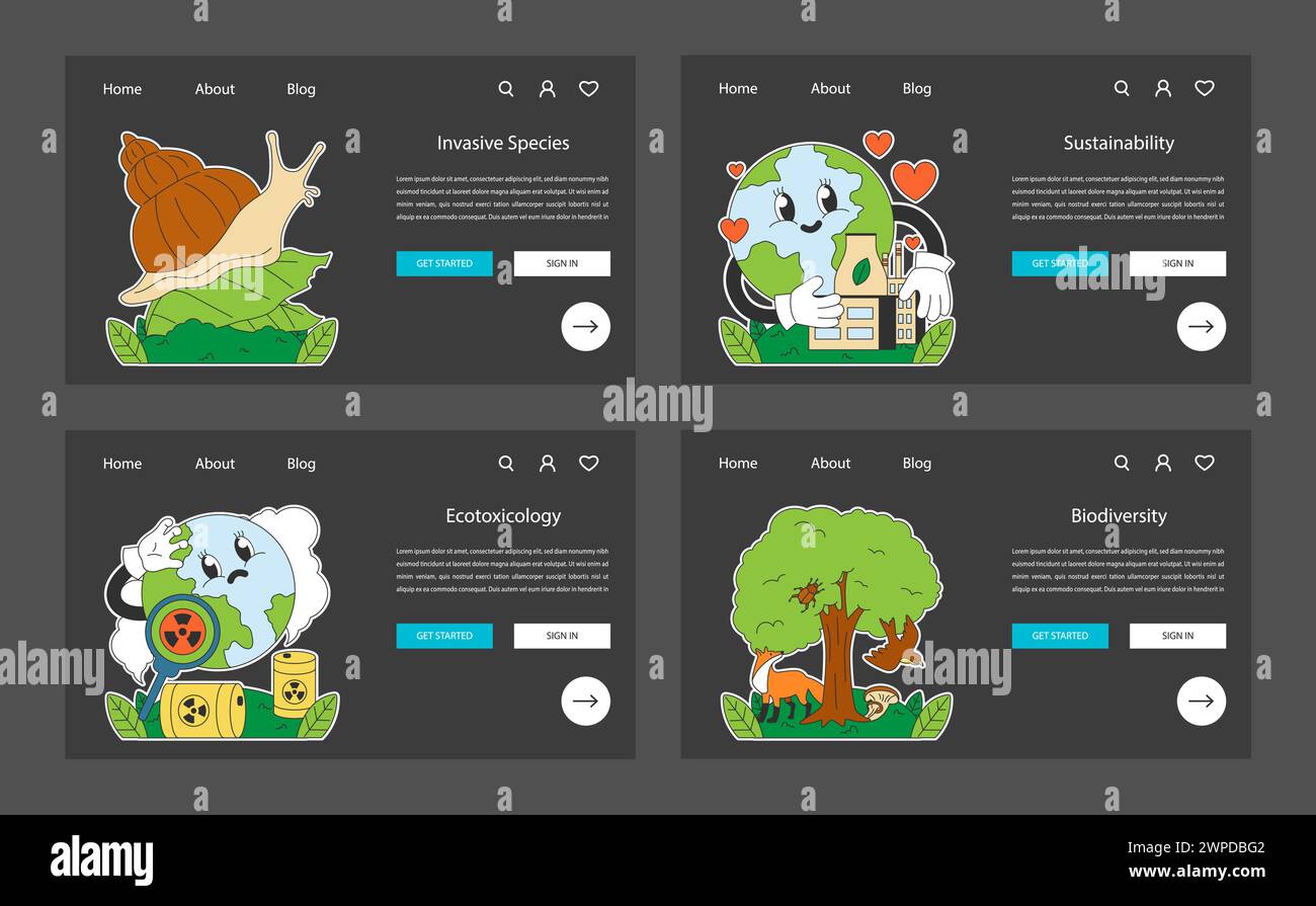 Ecology night or dark mode web banner or landing page set. Human ...