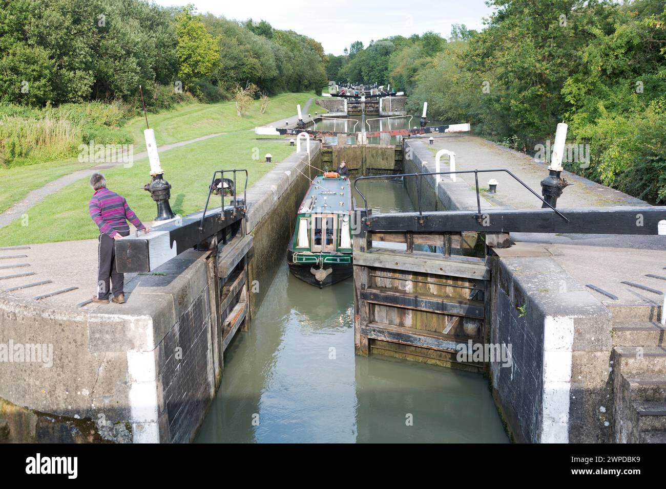 UK, Warwickshire, the Stockton staircase locks on the Grand Union canal ...