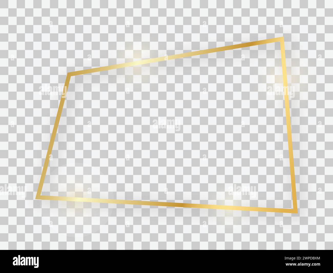 Gold shiny rectangular frame with glowing effects and shadows on ...