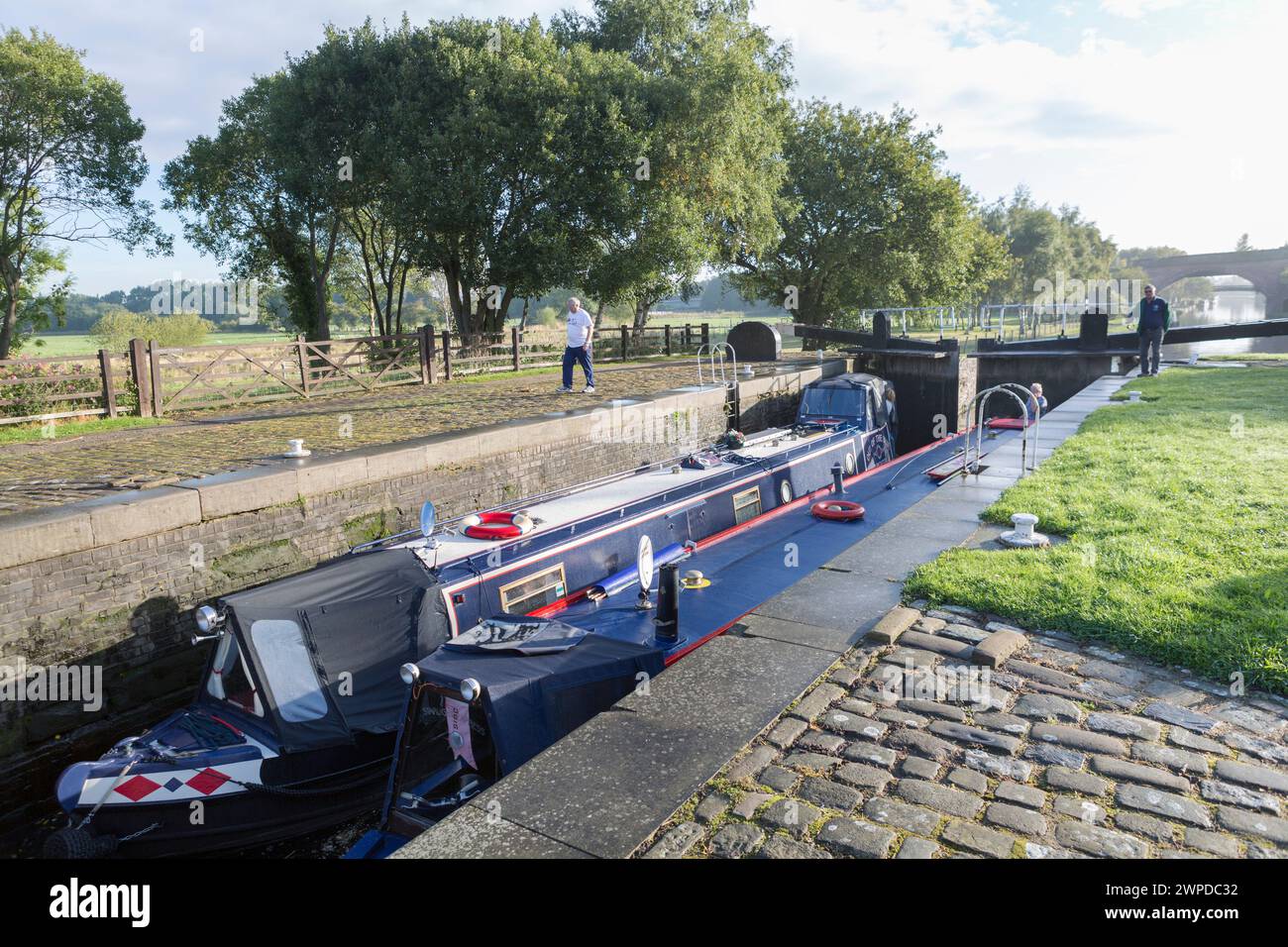 UK, Calder Grove, canal boats on the Calder and Hebble Navigation Canal ...