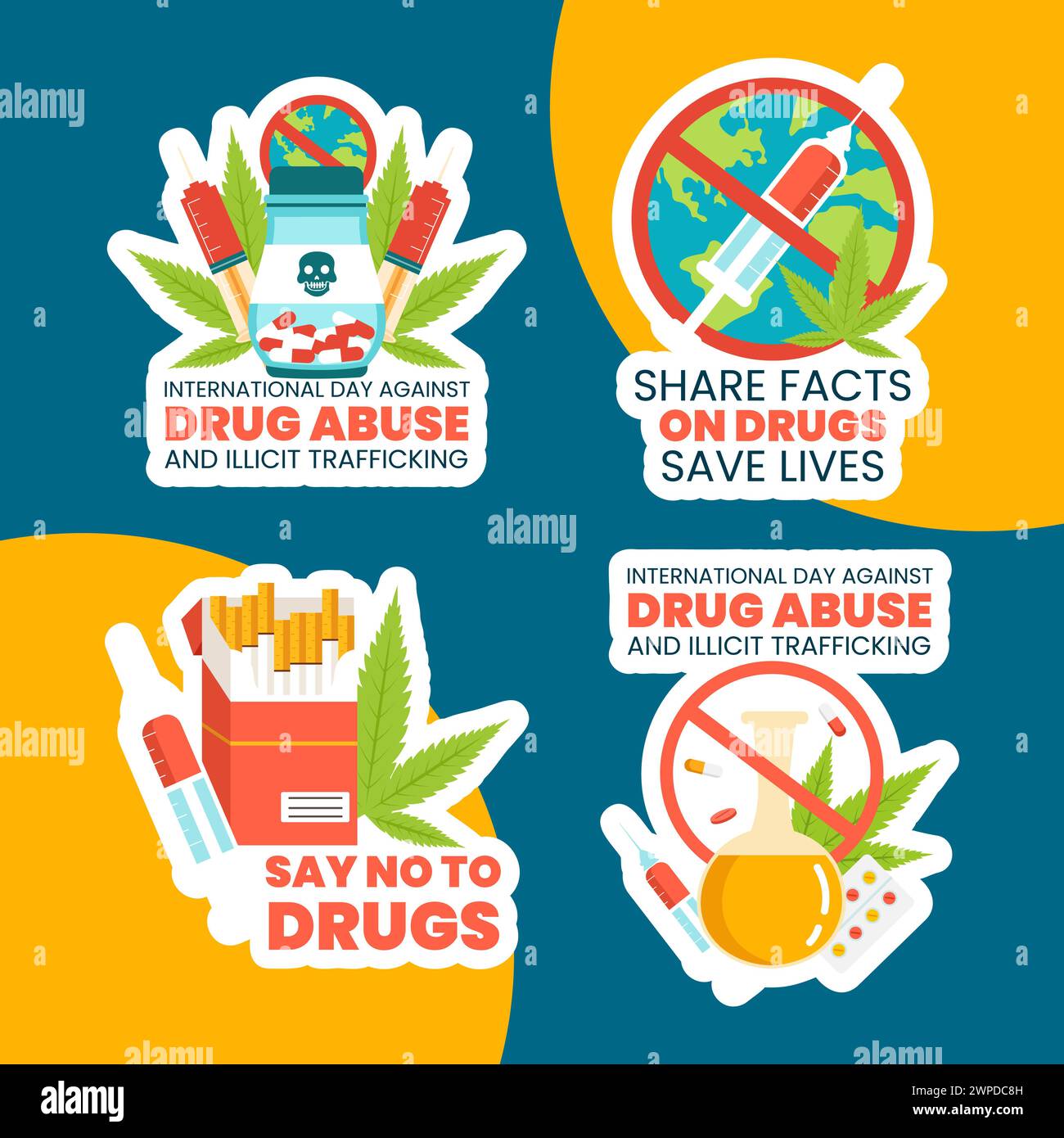 Drug Abuse and Trafficking Label Flat Cartoon Hand Drawn Templates ...