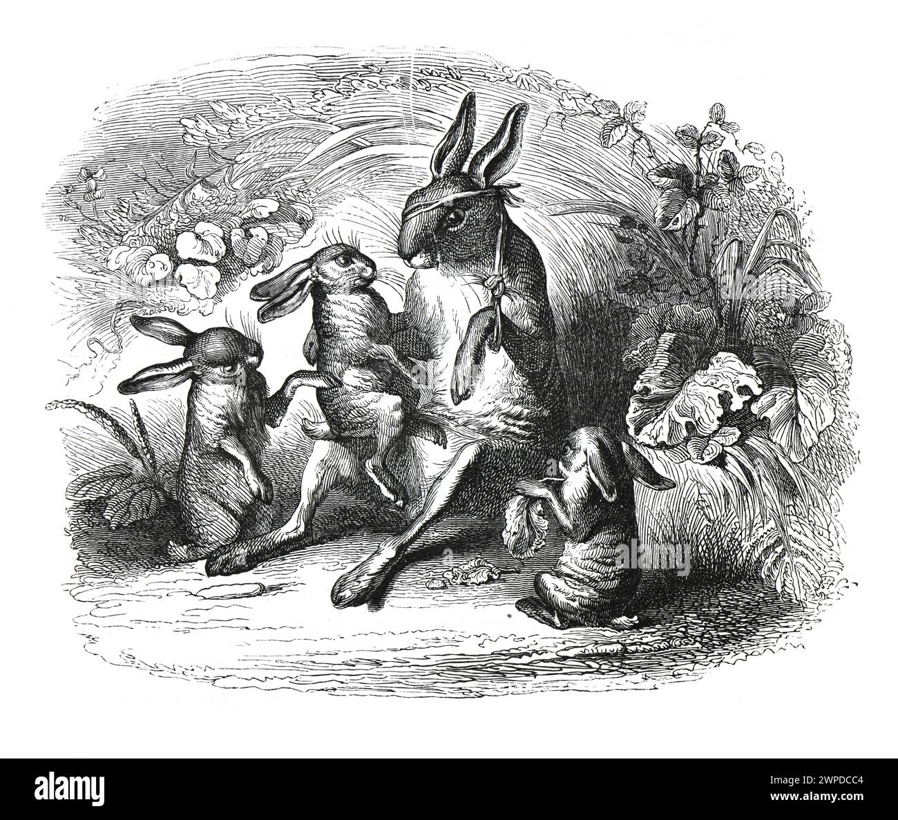 Anthropomorphic animals. wounded rabbit family. humanized cyborg ...