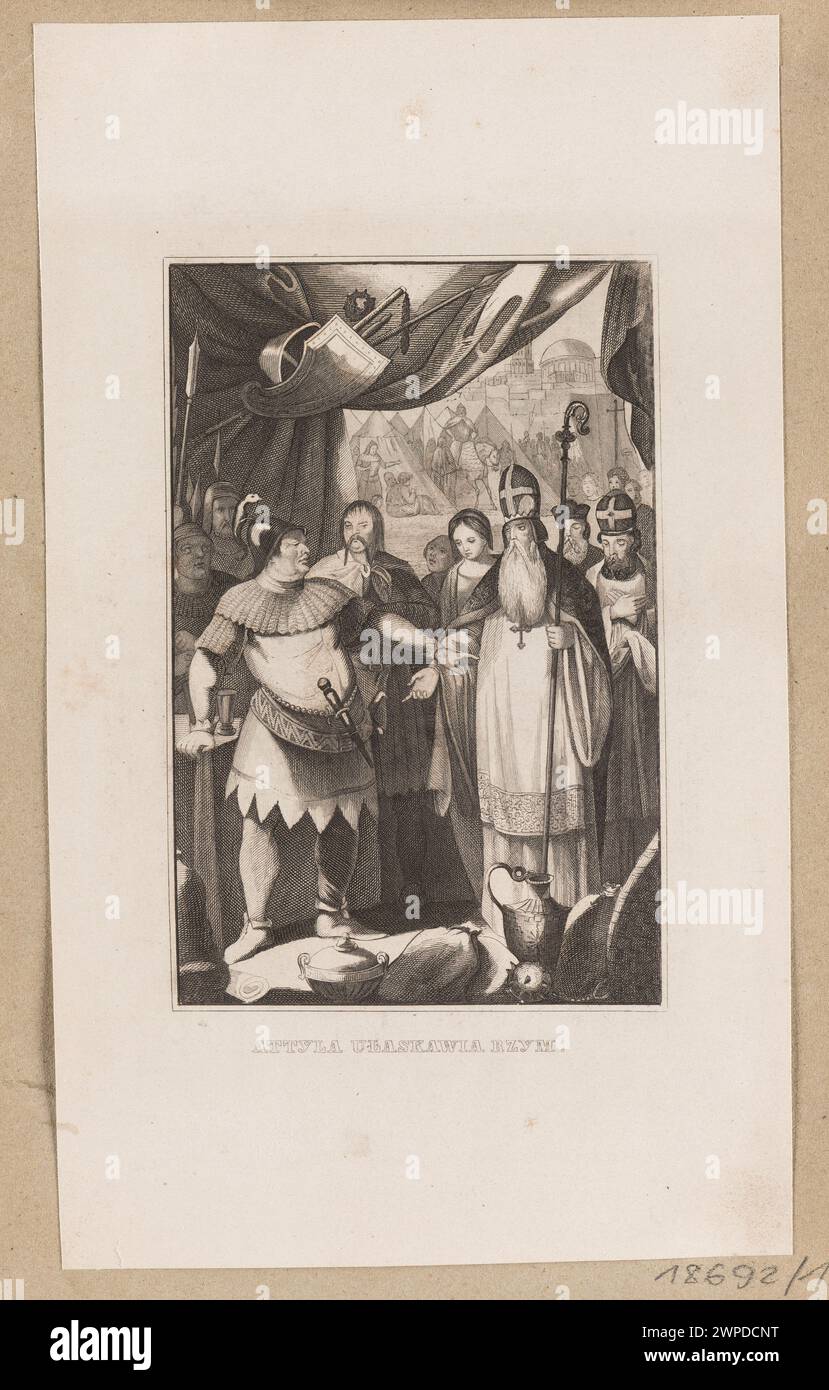 Illustration showing Attila the Hun at Rome, published between 1853 ...