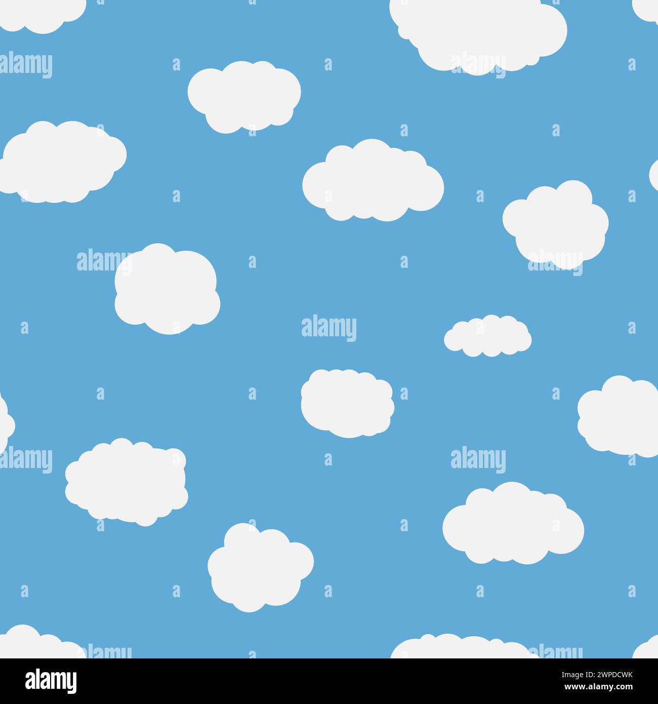 Seamless background with blue sky and white cartoon clouds. Vector ...