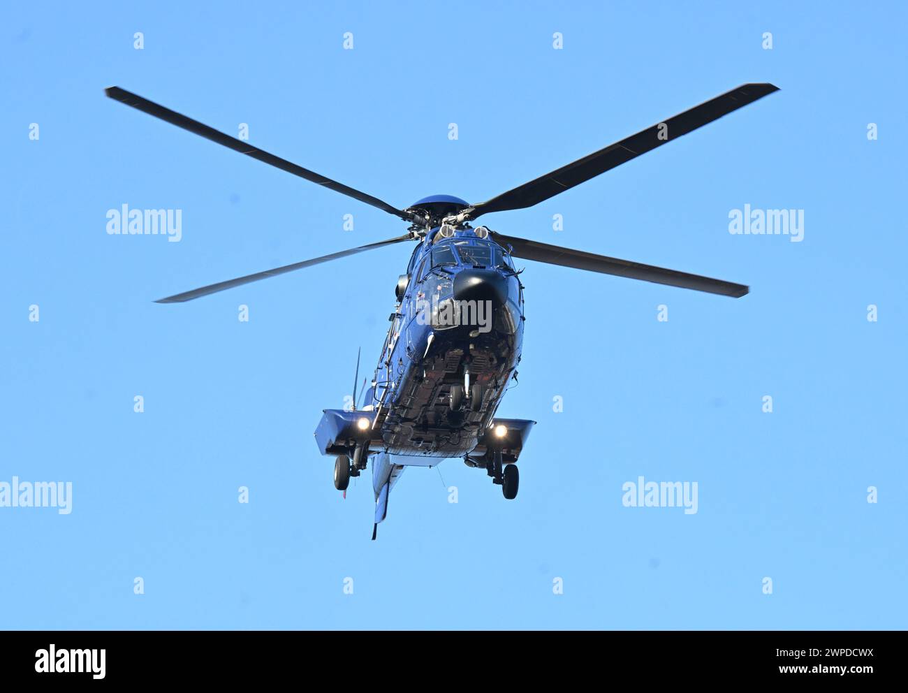 Karlsruhe, Germany. 07th Mar, 2024. A Federal Police helicopter takes ...