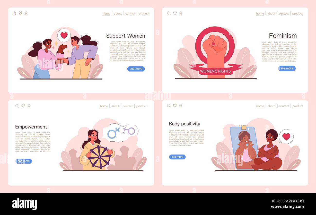 Four illustrations showcasing diverse women expressing love, unity ...