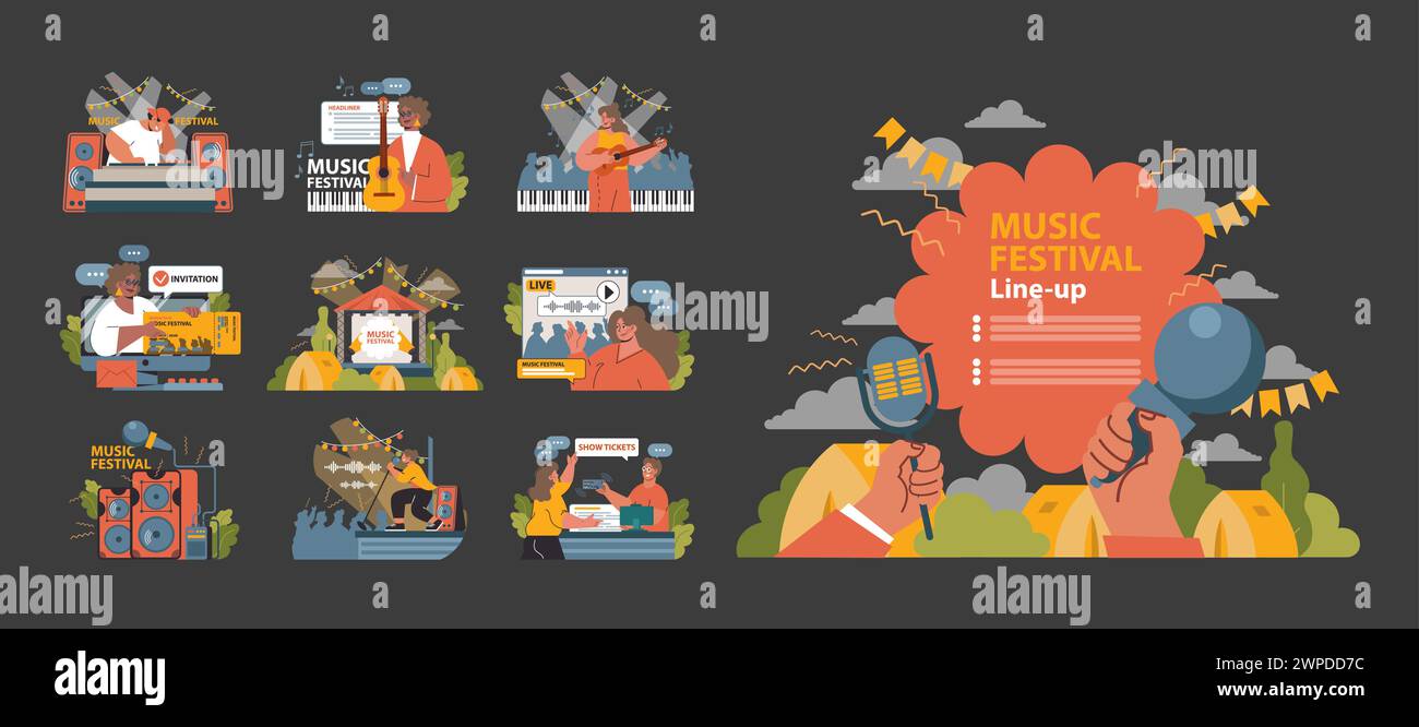 Music Festival set. Vibrant concert moments captured with artists ...