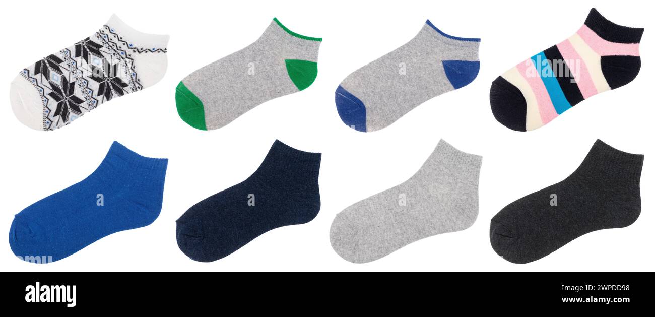 Collection of various ankle socks displayed on a white background Stock ...