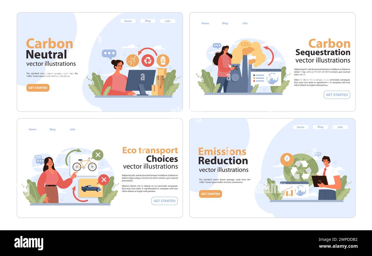 Eco consciousness set. Exploring carbon neutrality, promoting green ...
