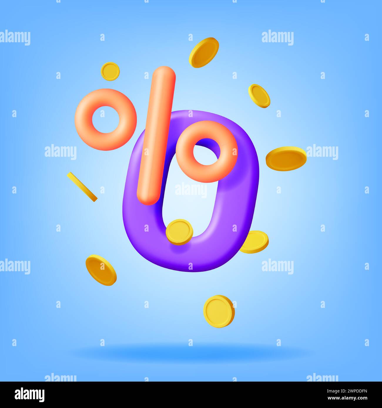 3D Realistic Zero Percent Sign Icon with Coins. Render Money, Finance ...