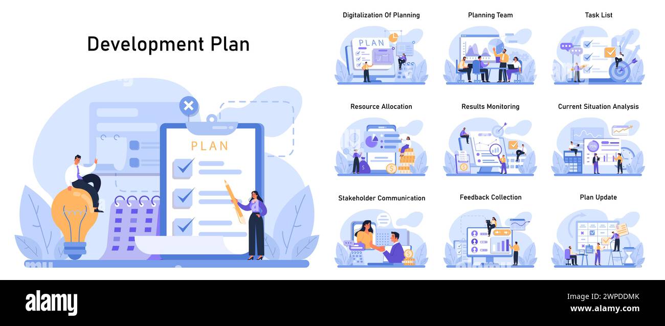 Development Plan set. Professionals navigate project phases ...