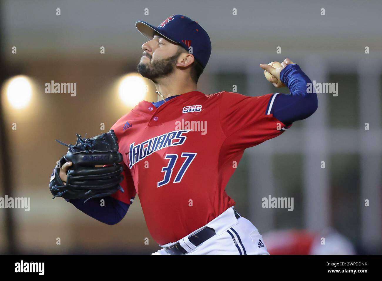Mobile, Alabsma. 06th Mar, 2024. South Alabama pitcher Danny Diaz (37 ...