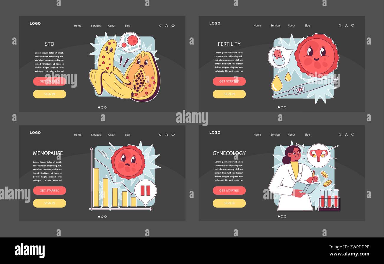 Reproductive Health Dark Or Night Mode Web Or Landing Set Pregnancy