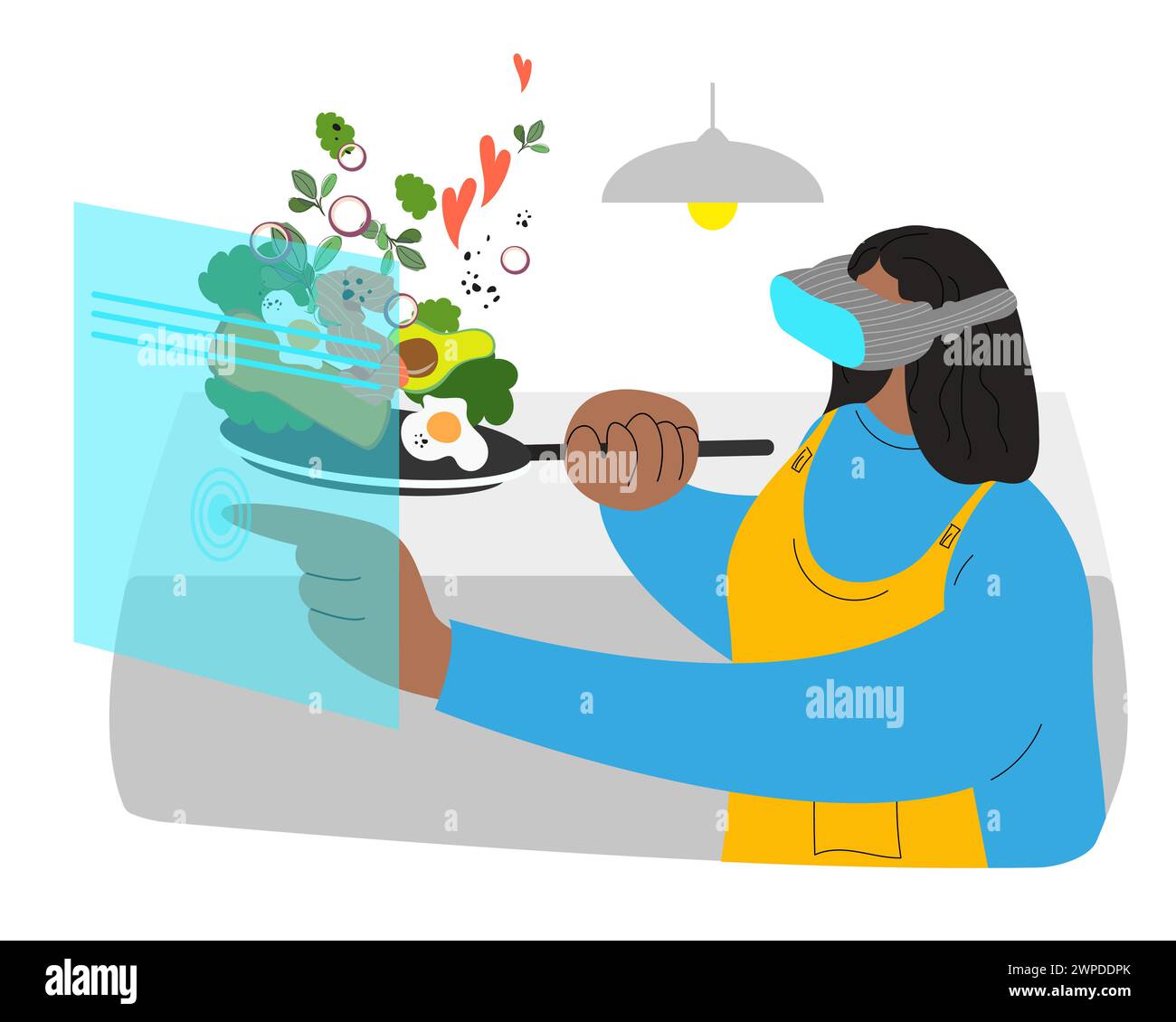 Cooking in Metaverse. Woman in VR glasses cooking in metaverse. Food ...