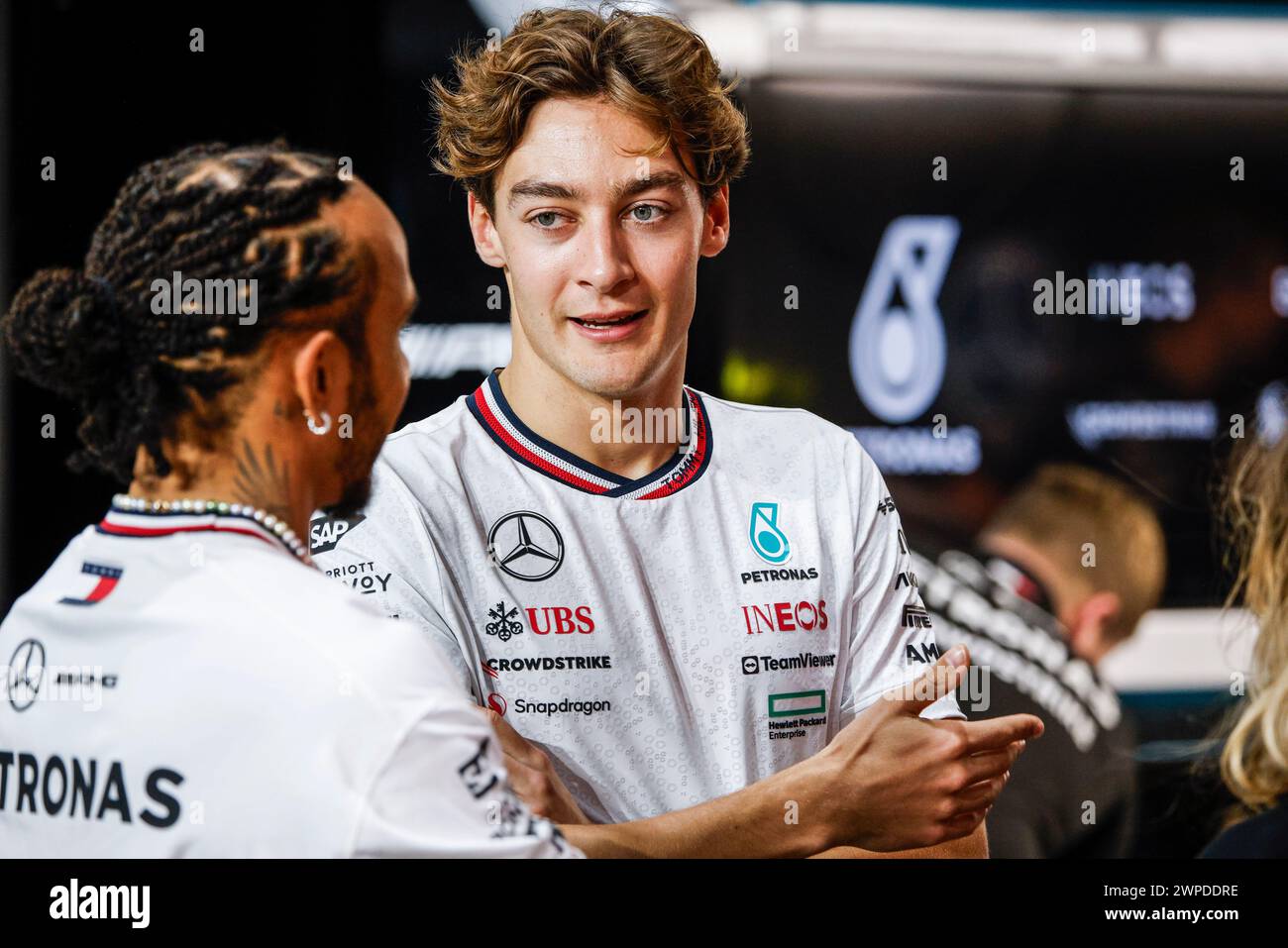 RUSSELL George (gbr), Mercedes AMG F1 Team W15, portrait HAMILTON Lewis ...