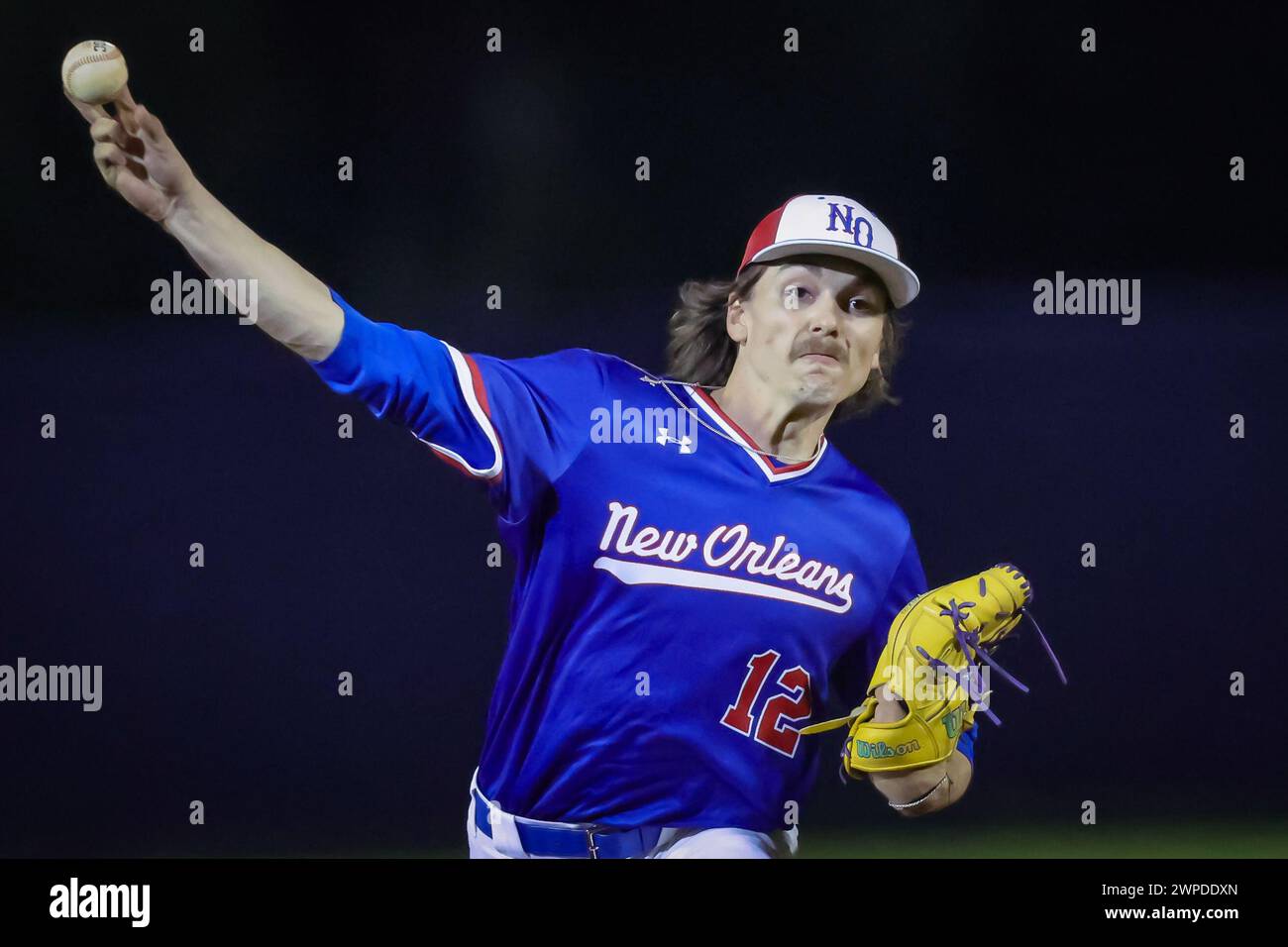 Mobile, Alabsma. 06th Mar, 2024. New Orleans pitcher Jack Williams (12 ...