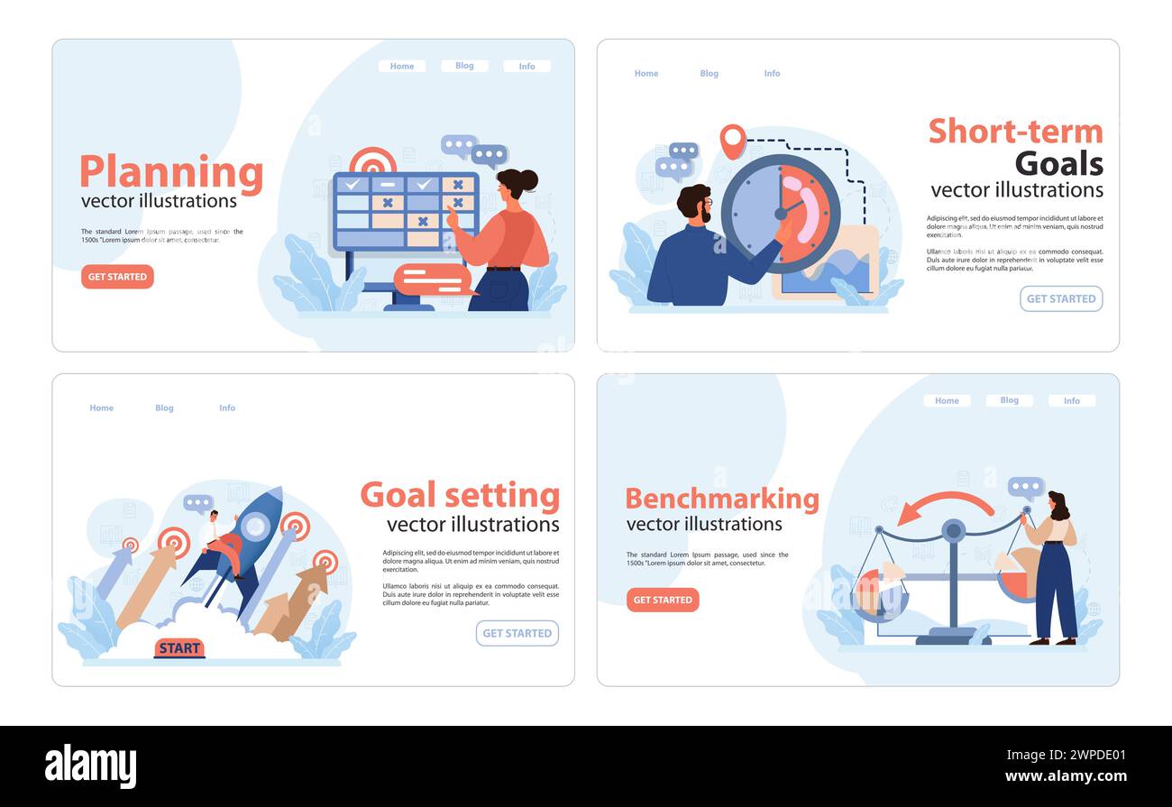 Business Strategy Set. In-depth planning visualization, target goal ...