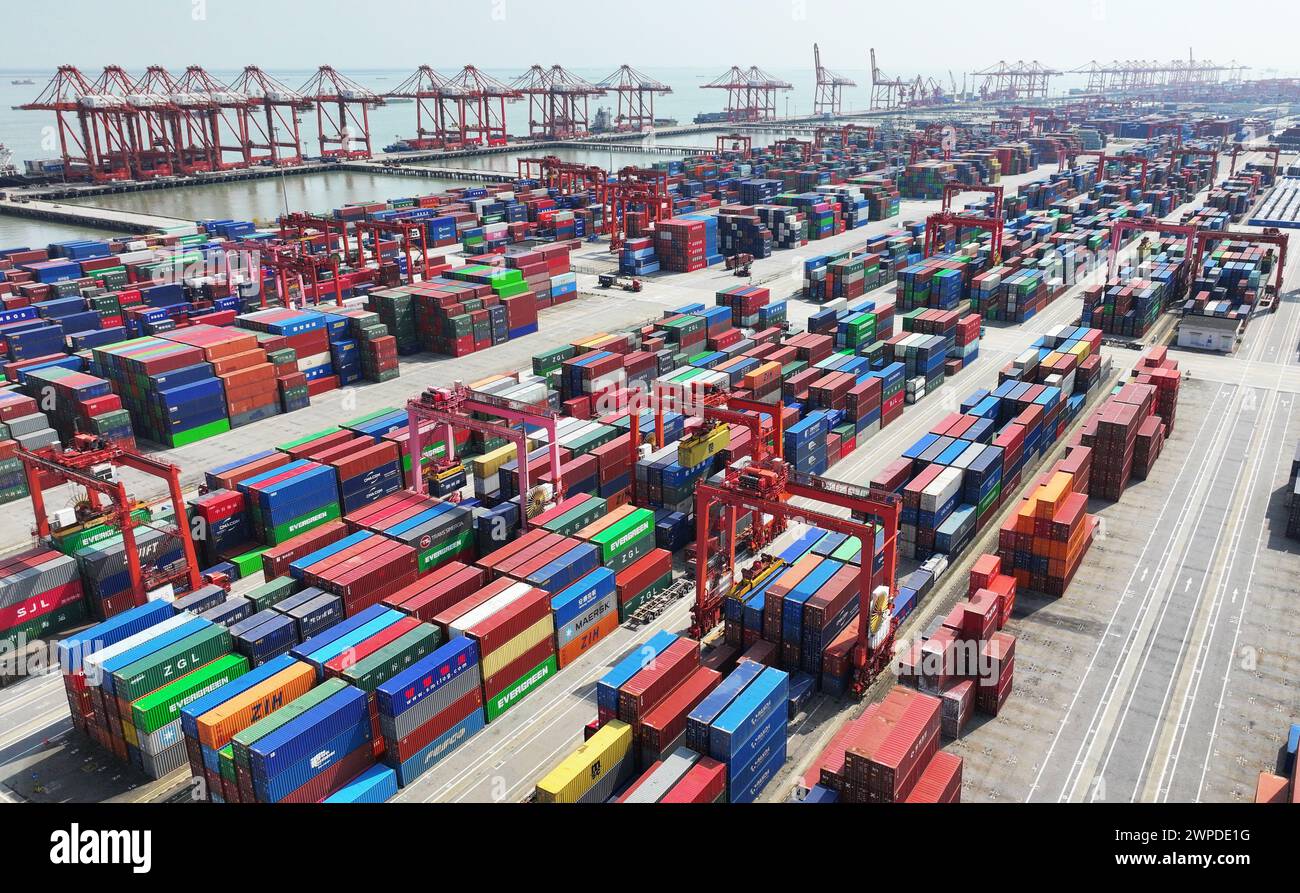 SUZHOU, CHINA - MARCH 7, 2024 - A working scene of a container terminal ...