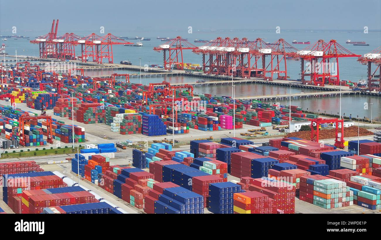 SUZHOU, CHINA - MARCH 7, 2024 - A working scene of a container terminal ...