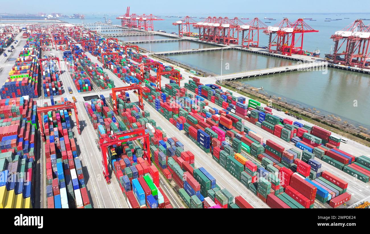 SUZHOU, CHINA - MARCH 7, 2024 - A working scene of a container terminal ...