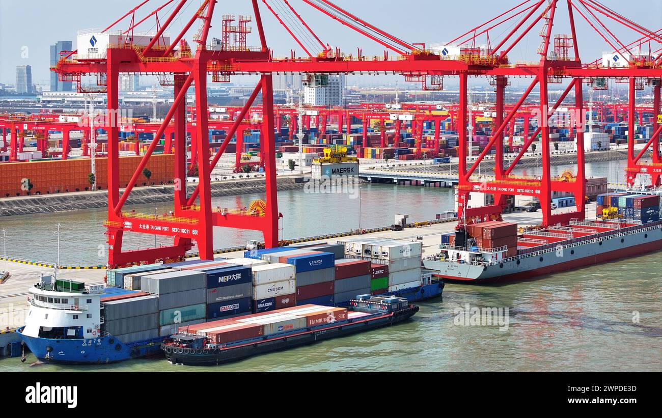SUZHOU, CHINA - MARCH 7, 2024 - A working scene of a container terminal ...