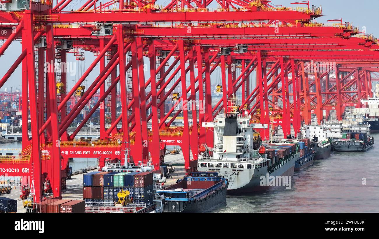 SUZHOU, CHINA - MARCH 7, 2024 - A working scene of a container terminal ...