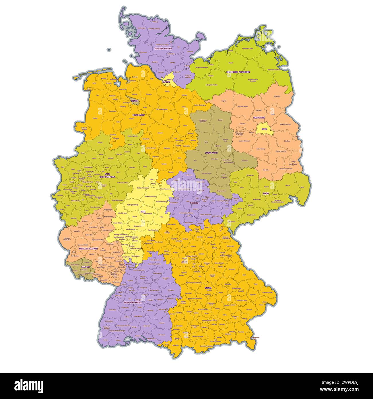 Administrative map of Germany showing regions, provinces Stock Vector ...