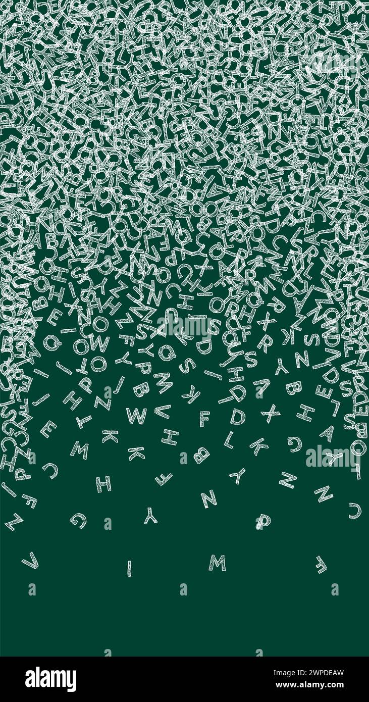 Falling letters of English language. Chalk sketch flying words of Latin ...