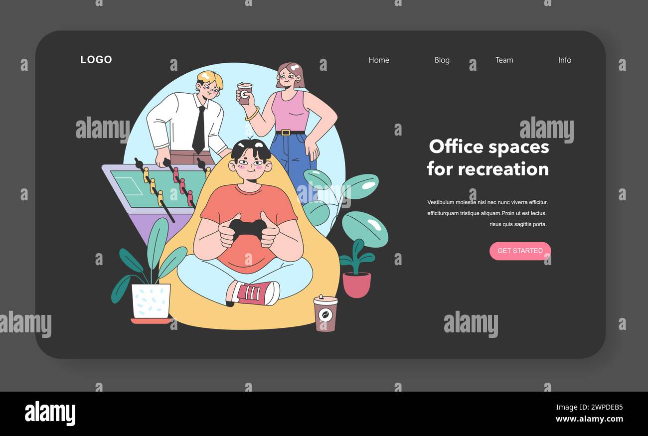 Modern office break time scene. Colleagues enjoying leisure activities ...