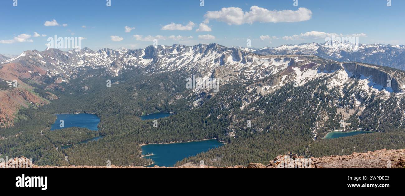 The Mountain range with large lakes nestled amid towering peaks and ...