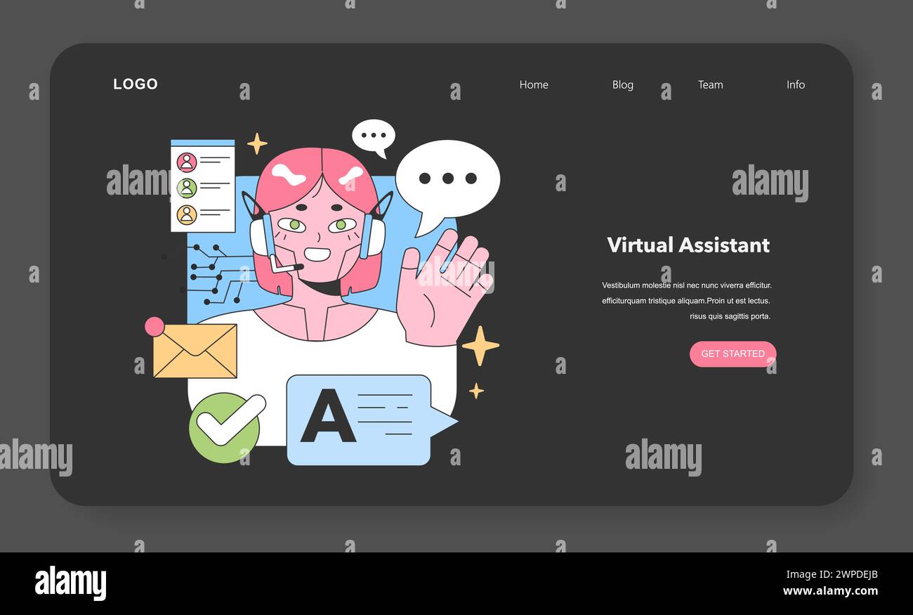 Virtual Assistant dynamics. Robotic woman with headset efficiently ...