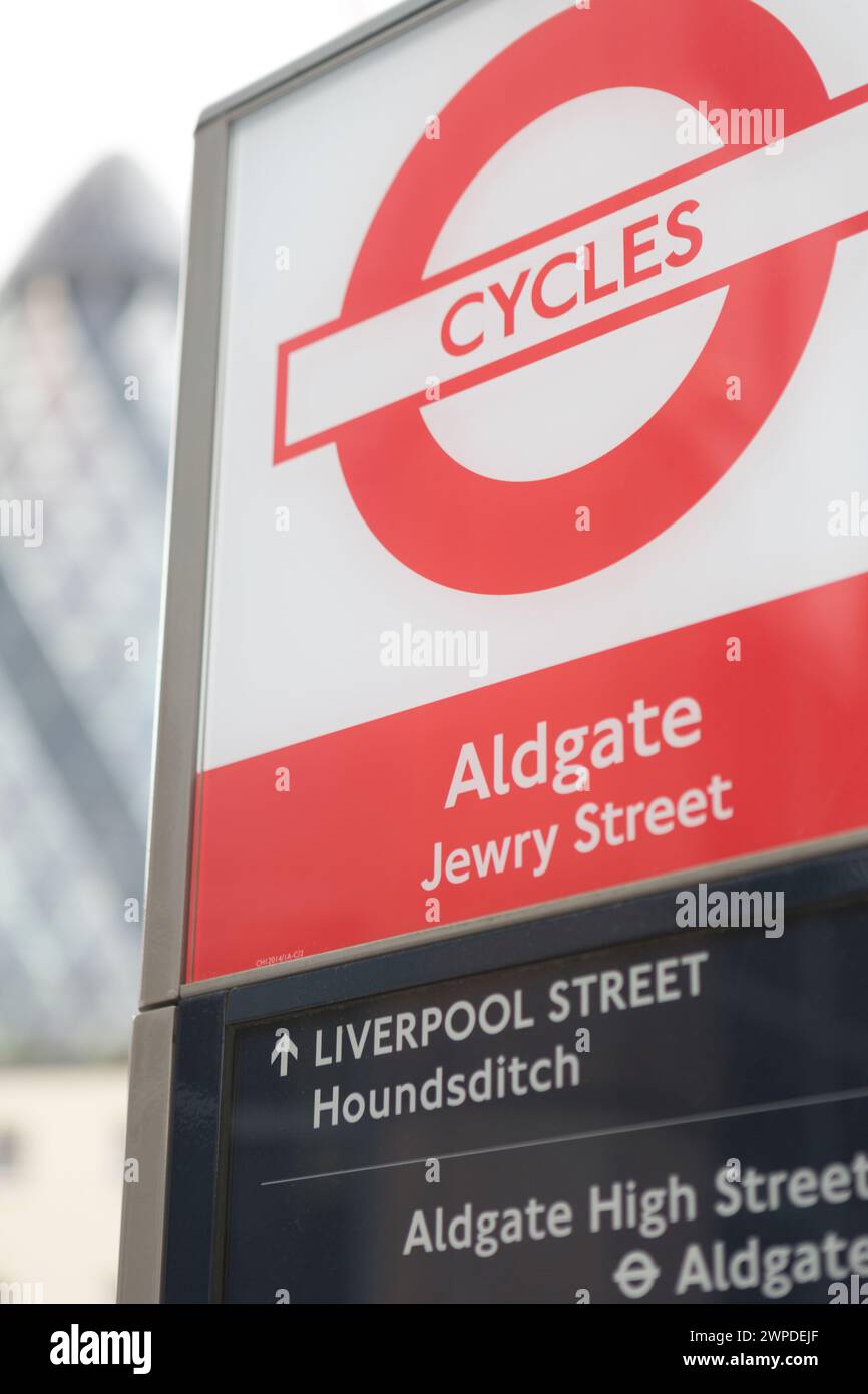 UK, London, Aldgate - cycle stand signage Stock Photo - Alamy