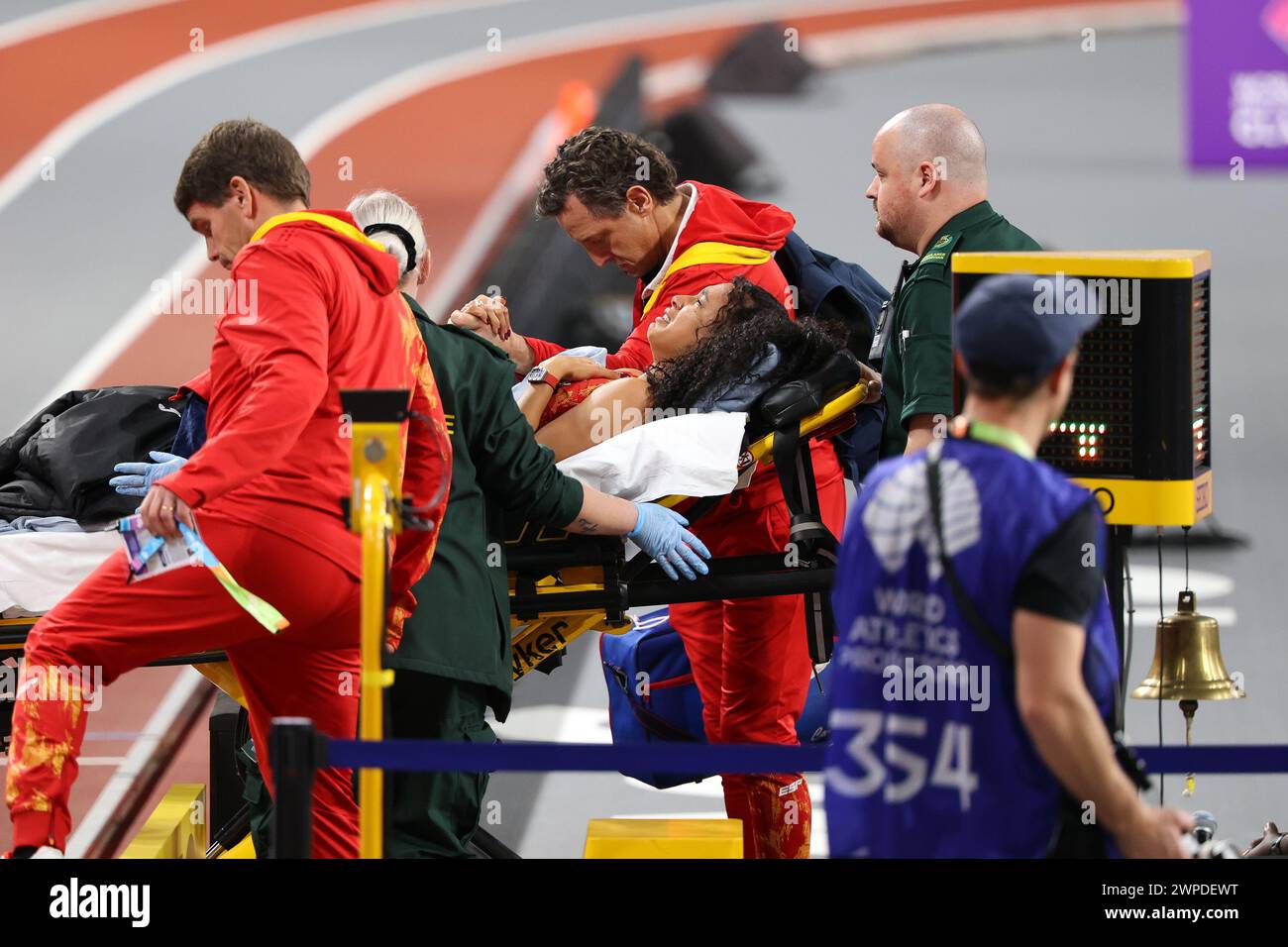 Maria Vicente (ESP, Pentathlon) is stretchered off injuredduring the ...