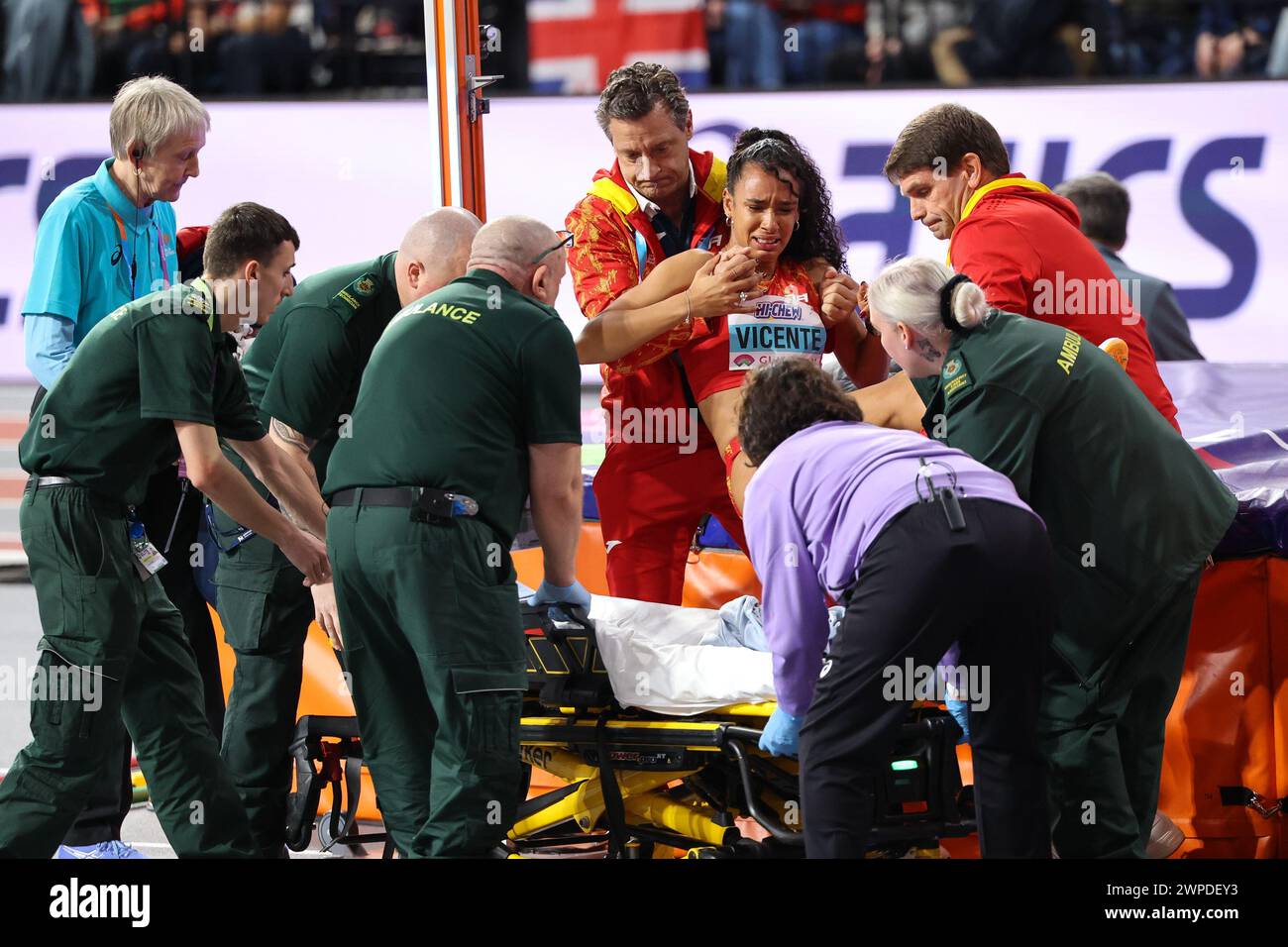 Maria Vicente (ESP, Pentathlon) is stretchered off injuredduring the ...