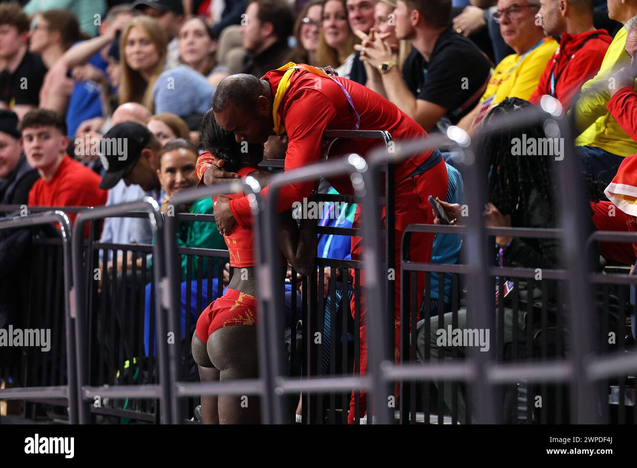 Fatima Diame (ESP, Long Jump) celebrates winning a bronze medal in the ...