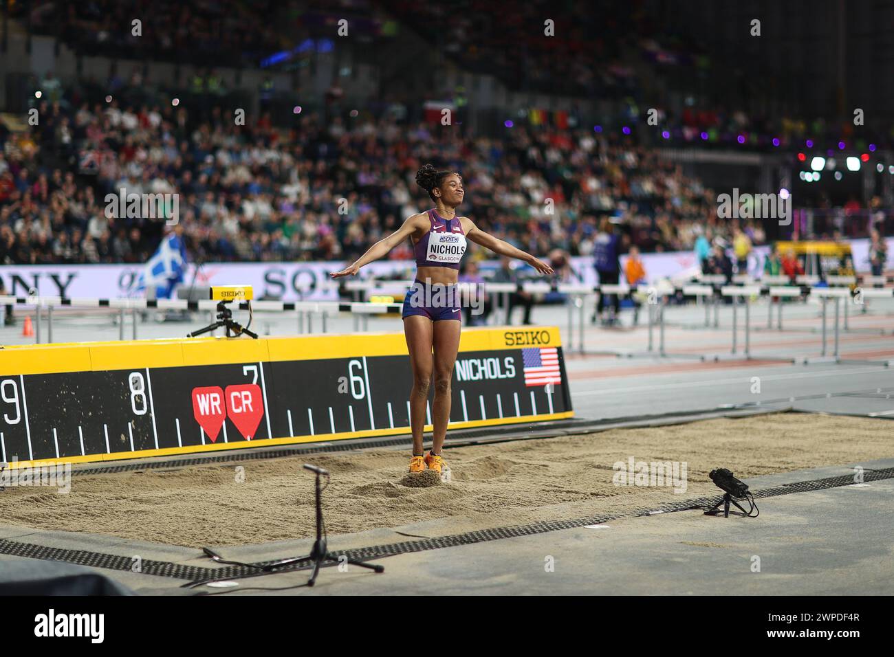 Monae' Nichols (USA, Long Jump) celebrates winning a silver medal in ...