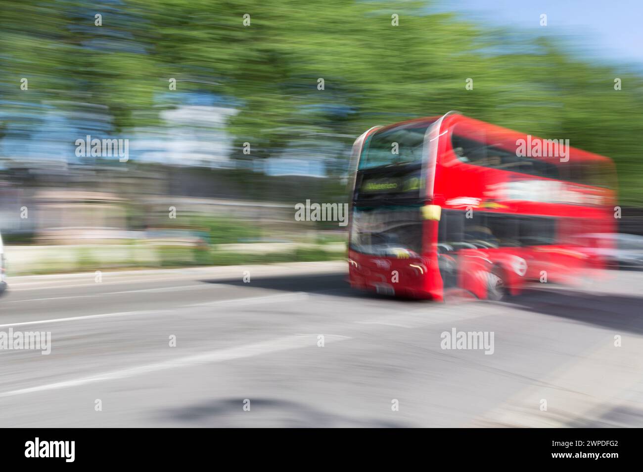 UK, London, Red ‘routemaster’ bus panned in Parliament square Stock ...
