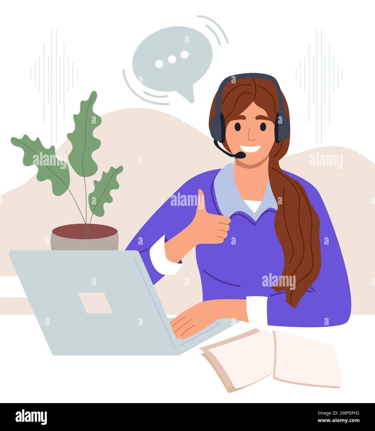 Call center, hotline flat vector illustration. Smiling office worker ...