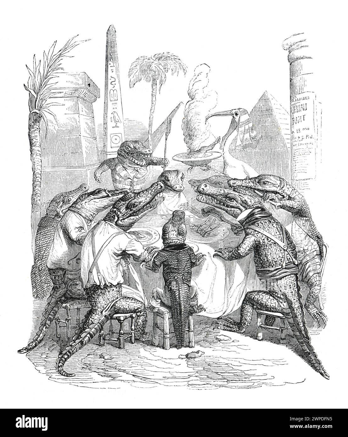Anthropomorphic animals. dressed Crocodiles at dinner table. humanized ...
