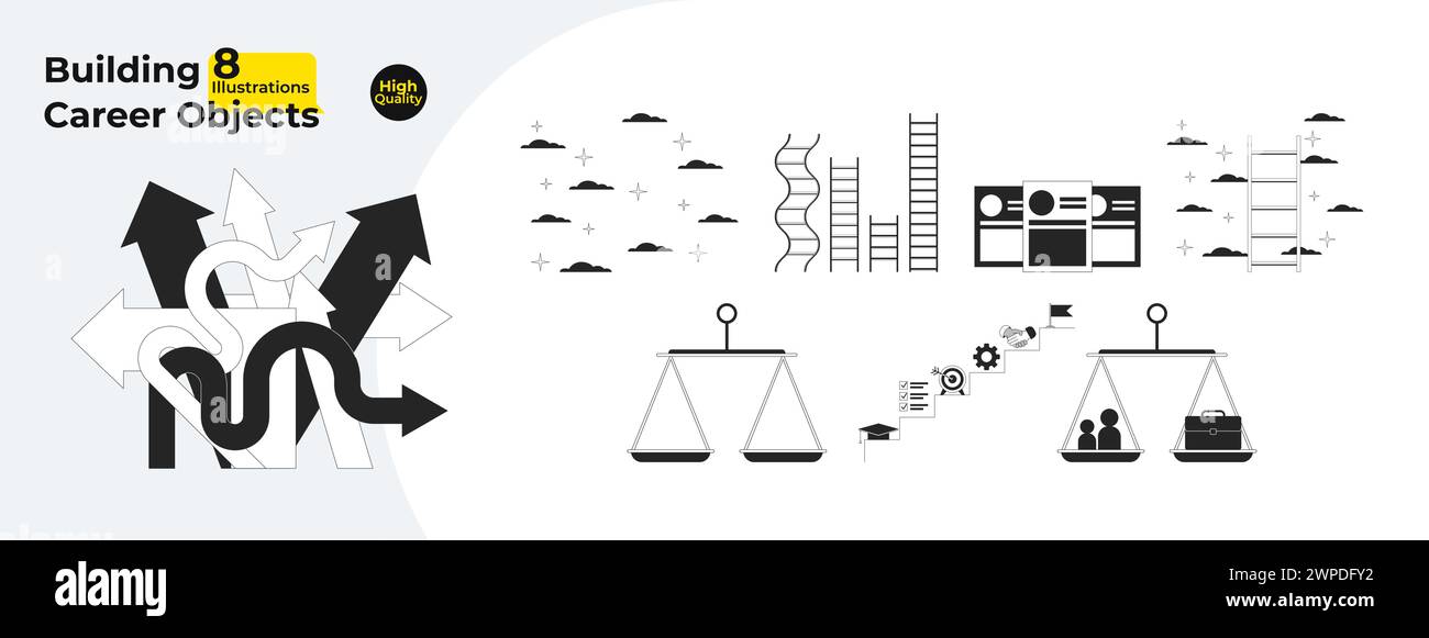 Building career black and white 2D line cartoon objects bundle Stock ...