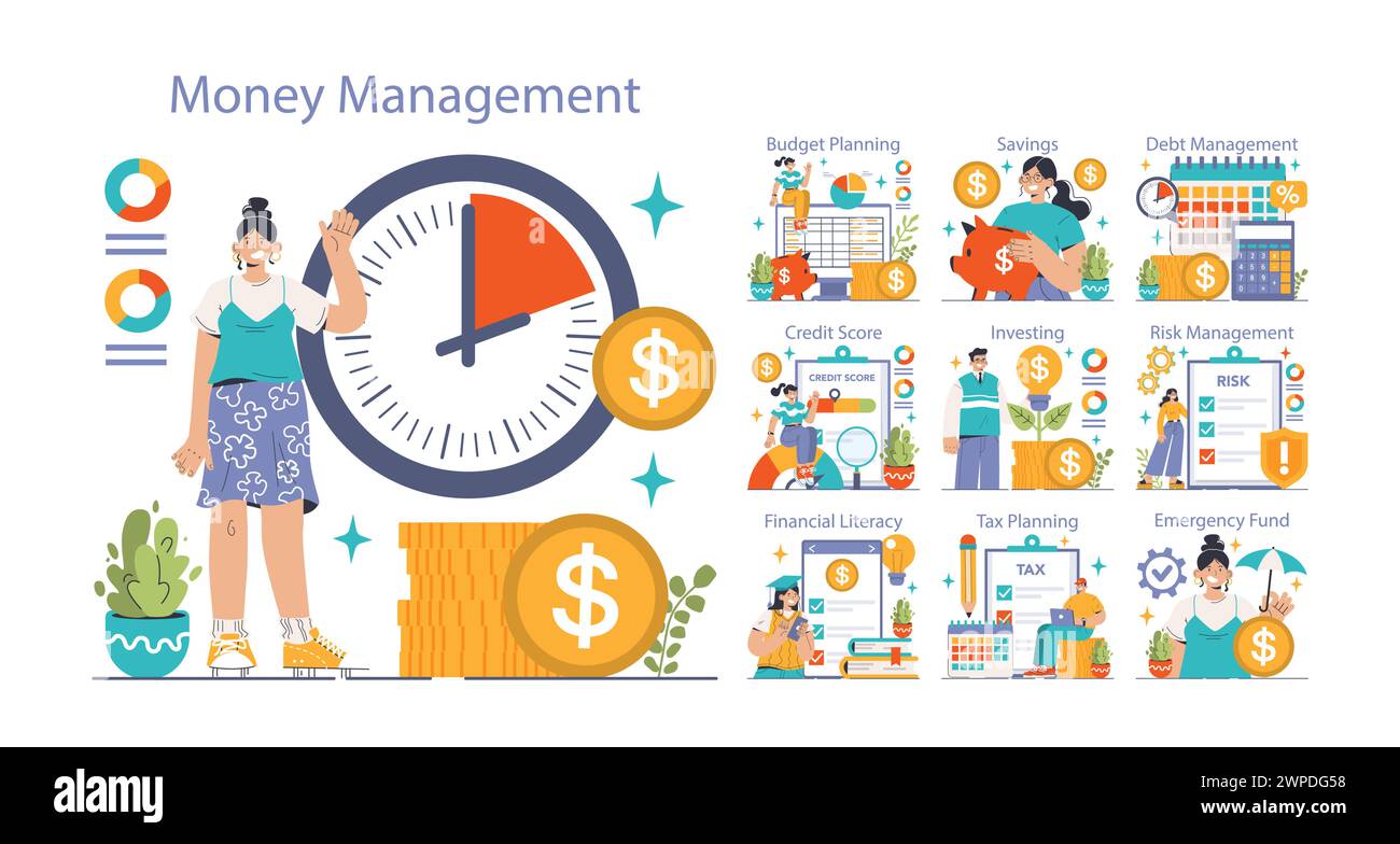 Money Management Essentials set. Budgeting, saving and planning ...