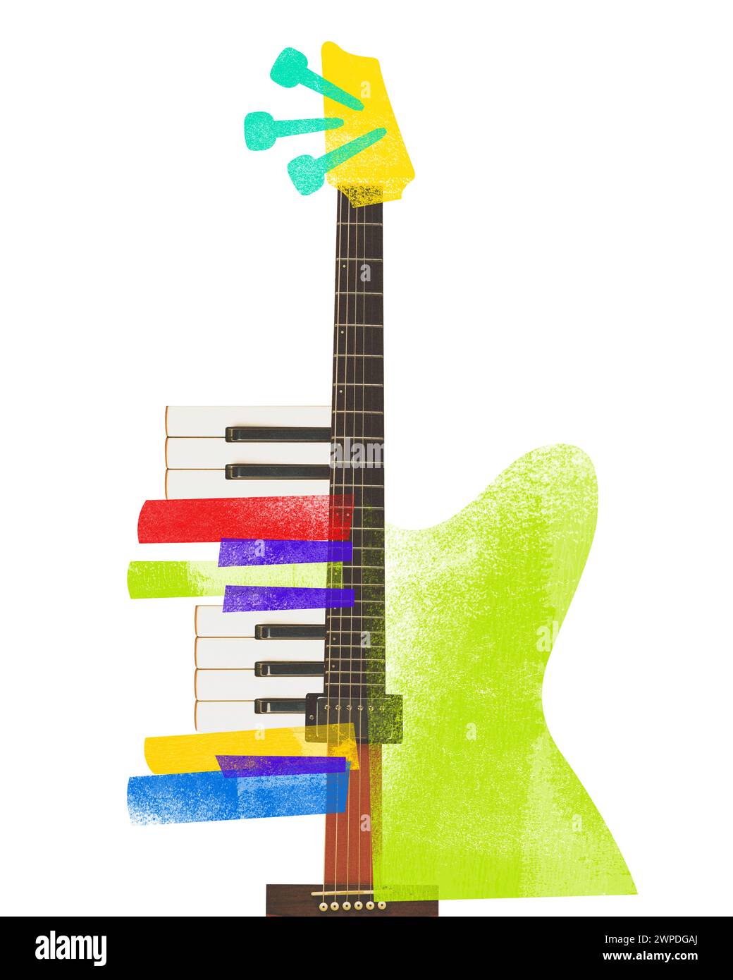 Poster. Contemporary art collage. Electric guitar with abstract ...