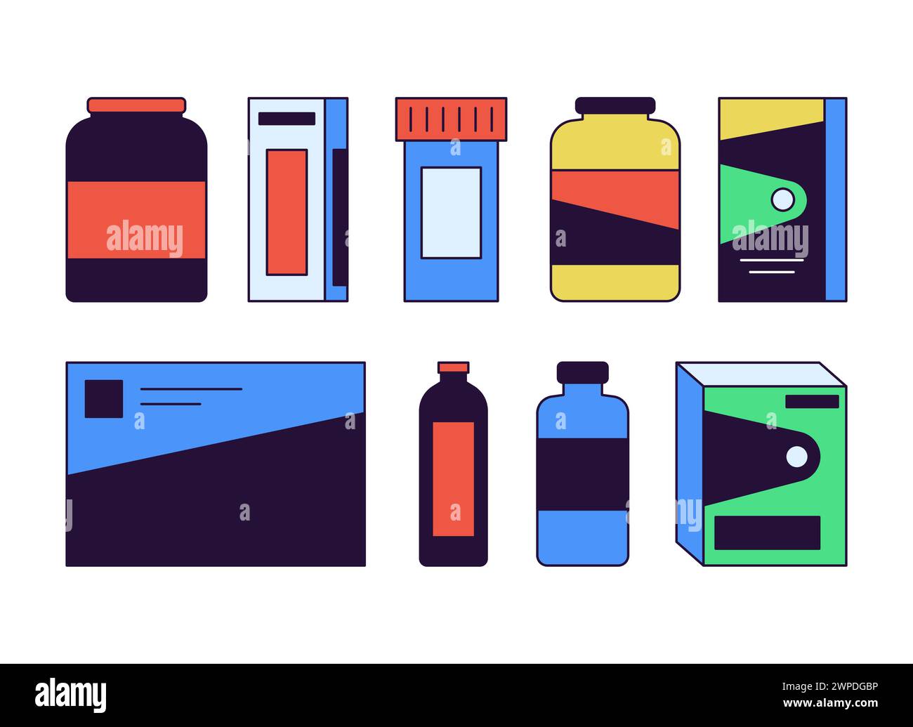 Pharmaceuticals medications 2D linear cartoon objects set Stock Vector ...